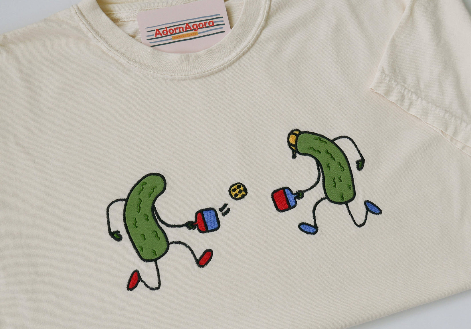 Pickles Playing Pickleball Appliqué T-Shirt – AdornAgora