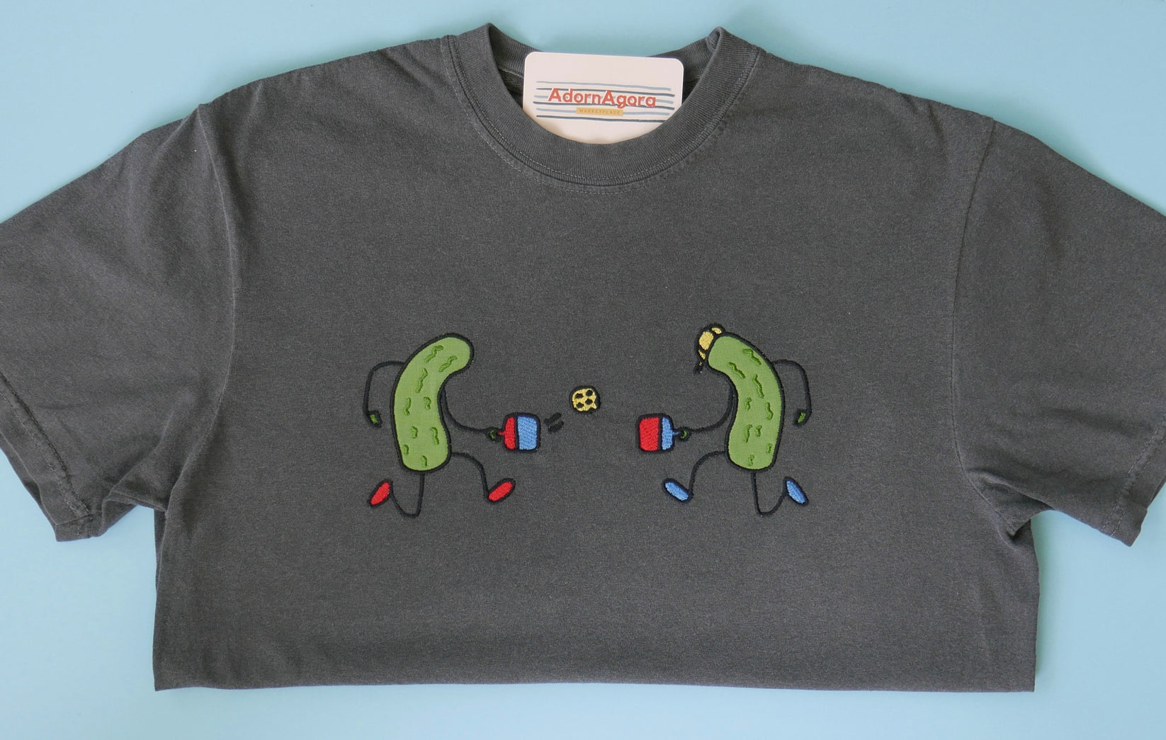 Pickles Playing Pickleball Appliqué T-Shirt – AdornAgora